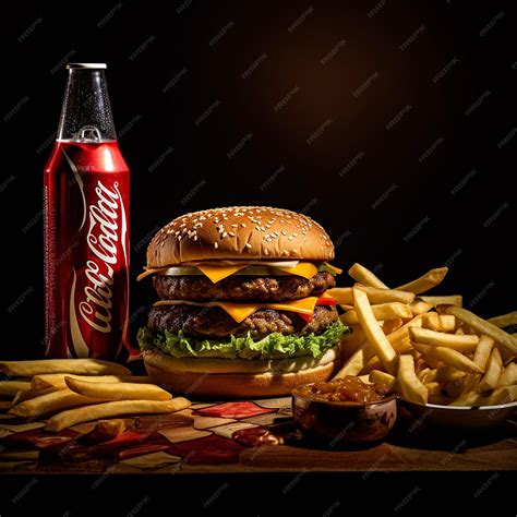 Premium Ai Image A Burger And Fries Are On A Table With A Bottle Of