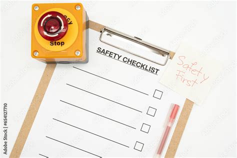 Safety First Text Note Blank Checklist Paper During Safety Audit And