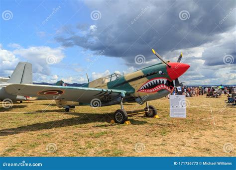 Ww2 Kittyhawk Fighter Plane With Shark`s Mouth Painted On Nose