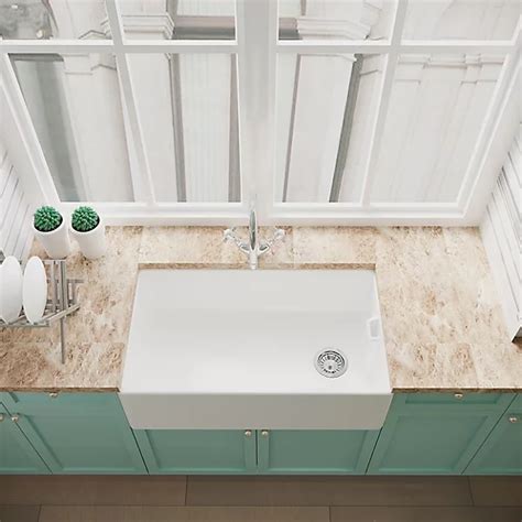 Fireclay Belfast Kitchen Sink With Overflow Mono Sink Mixer Tap