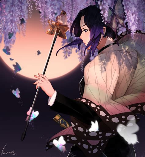 Anime Girls Butterfly Fan Art Gradient Hair Drawing Weapon