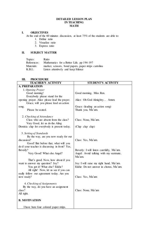 Lesson Plan In Solve Proportion Lesson Plan In Mathematics Math 9 I Free Word Template