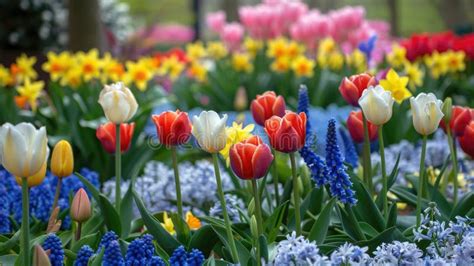 Colorful Tulips Narcissus Hyacinths Lily Hydrangeas Flowers In