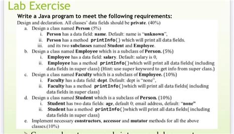 Solved Lab Exercise Write A Java Program To Meet The Chegg