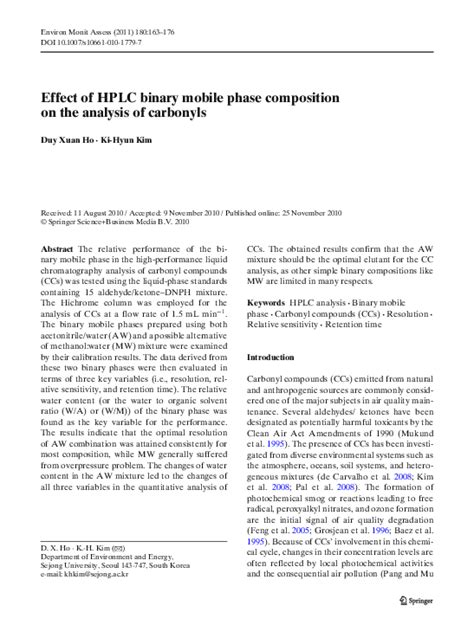 Pdf Effect Of Hplc Binary Mobile Phase Composition On The Analysis Of Carbonyls Pdf Effect Of Hplc Binary Mobile Phase Composition On The Analysis Of Carbonyls