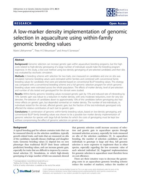 Pdf A Low Marker Density Implementation Of Genomic Selection In