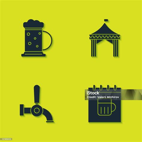 세트 나무 맥주 잔 세인트 패트릭 데이 캘린더 맥주 탭과 캠핑 텐트 아이콘 벡터 3월에 대한 스톡 벡터 아트 및 기타 이미지 3월 4가지 개체 Draft