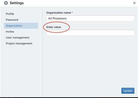organization settings has incorrect field value label · issue 1381
