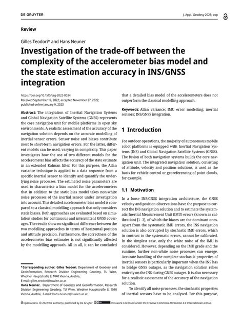 Pdf Investigation Of The Trade Off Between The Complexity Of The Accelerometer Bias Model And