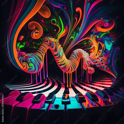 Piano Keys Inside A Psychedelic Dmt Trip Neon Colors Patterns Drips