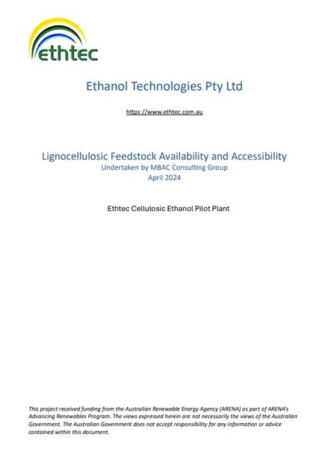 Ethtec Cellulosic Ethanol Pilot Plant Cellulosic Feedstock