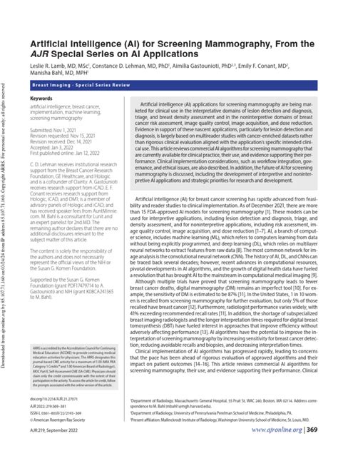 1 5 Artificial Intelligence Ai For Screening Mammography Pdf