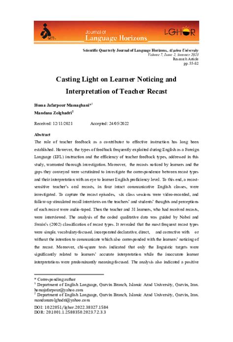 pdf casting light on learner noticing and interpretation of teacher