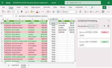 conditional formatting using xlookup and filters functions in excel for