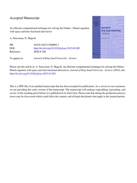 Pdf An Efficient Computational Technique For Solving The Fokker