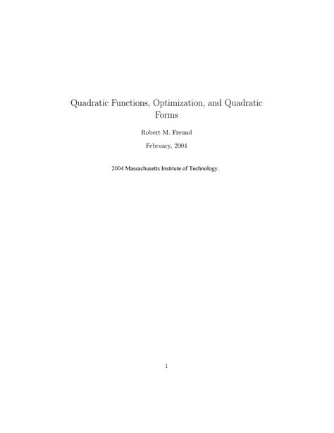 Lec Quadratic Forms PDF Quadratic Functions Optimization And Quadratic Fo R M S Robert M