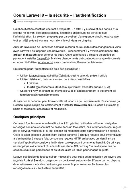 Laravel la sécurité lauthentification Cours Laravel la sécurité lauthentification
