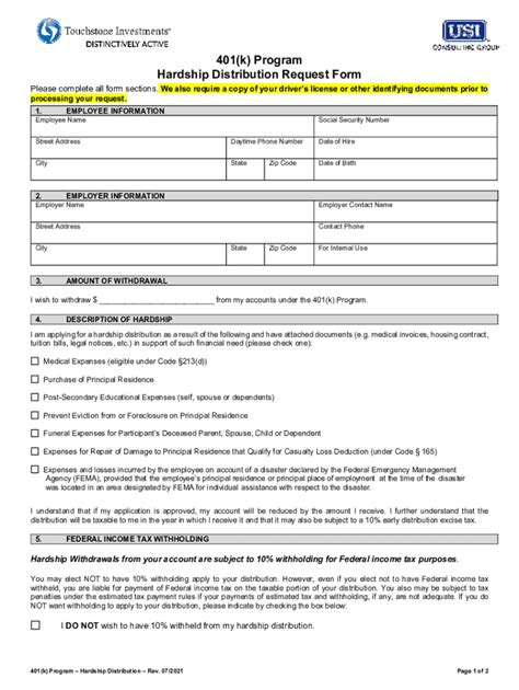 Fillable Online 401 K Program Hardship Distribution Request Form Fax Email Print Pdffiller