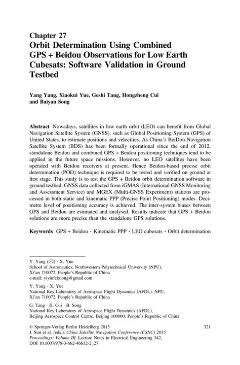 Pdf Orbit Determination Using Combined Gps Beidou Observations For Low Earth Cubesats