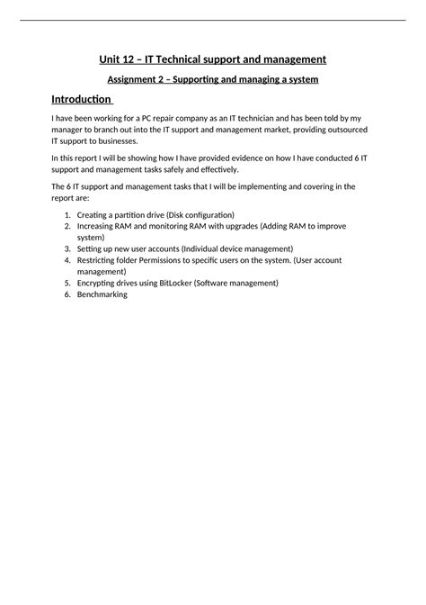 Unit 12 It Technical Support And Management Assignment 2 Distinction