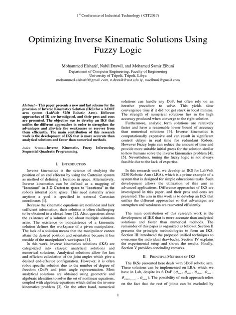 optimizing inverse kinematic solutions using fuzzy logic pdf fuzzy