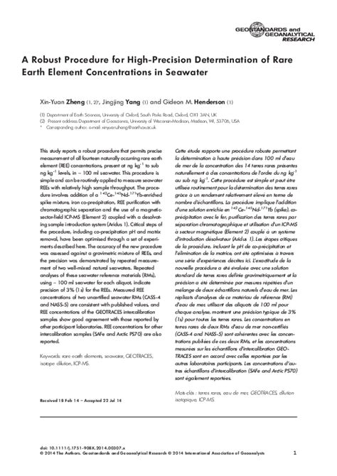 Pdf A Robust Procedure For High Precision Determination Of Rare Earth Element Concentrations