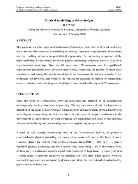 Geotechnique 60th Physical Modelling Djw Pdf Geotechnical Engineering Deep Foundation