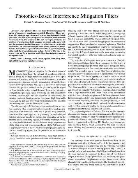 Pdf Photonic Based Interference Mitigation Filters