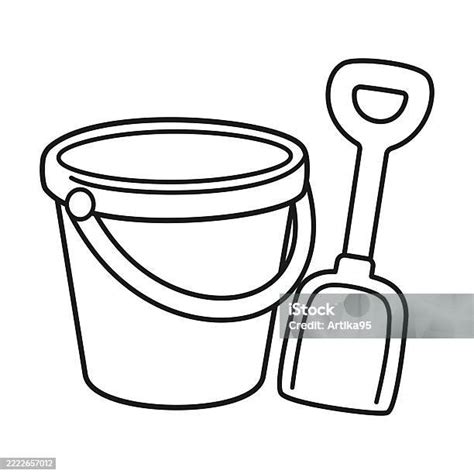 빈 해변 양동이 모래 삽 벡터 일러스트 레이 션 아이들을 위한 색칠 공부 페이지 디자인에 대한 스톡 벡터 아트 및 기타 이미지 디자인 라인아트 만화 Istock