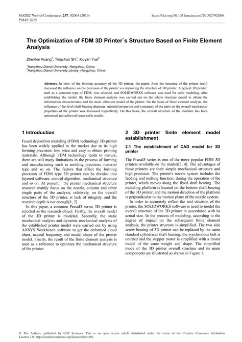 Pdf The Optimization Of Fdm 3d Printers Structure Based On Finite