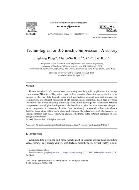Technologies For D Mesh Compression A Survey DocsLib