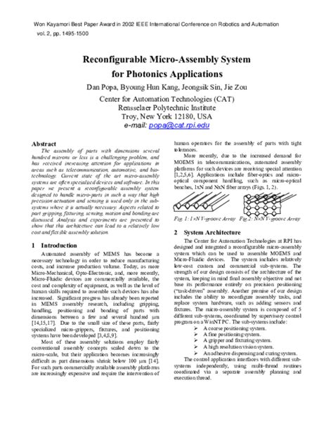 Pdf Reconfigurable Micro Assembly System For Photonics Applications