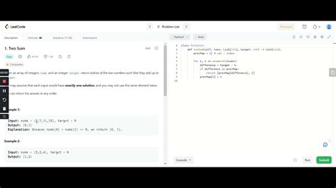 Leetcode Two Sum Solution Python Youtube