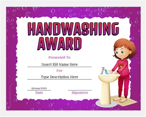 Handwashing Award Certificate Templates Free Edit And Print