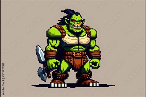 Pixel Art Orc Character For RPG Game Character In Retro Style For 8 Bit Game Stock Illustration