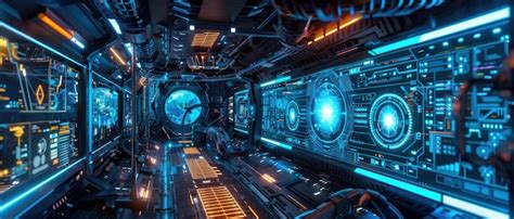 Dentro Da Cabine Futurista Da Nave Espacial Cabine Moderna Com Telas E