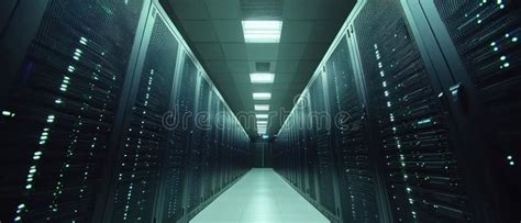Rows Of Server Racks Dominate A Modern Data Center Where Blue Led Lights Create A High Tech