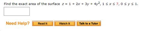 Solved Find The Exact Area Of The Surface Z 1 2x 3y