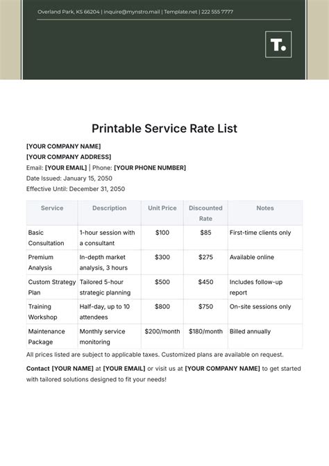 Free Rate Sheet Templates To Edit Online