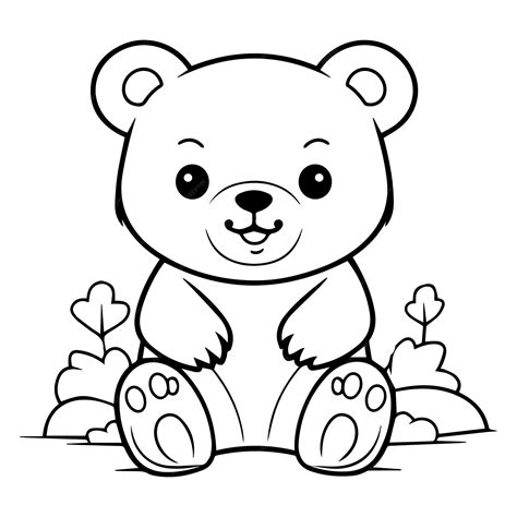 색칠 공부 페이지 곰 그림 카와이 스타일 선 그리기 곰 프리미엄 벡터