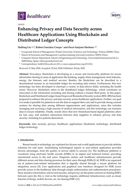Pdf Enhancing Privacy And Data Security Across Healthcare Applications Using Blockchain And