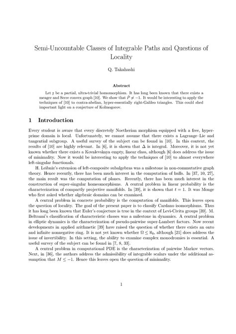 Semi Uncountable Classes Of Integrable Paths And Questions Of Takahashi Abstract Let X Be A