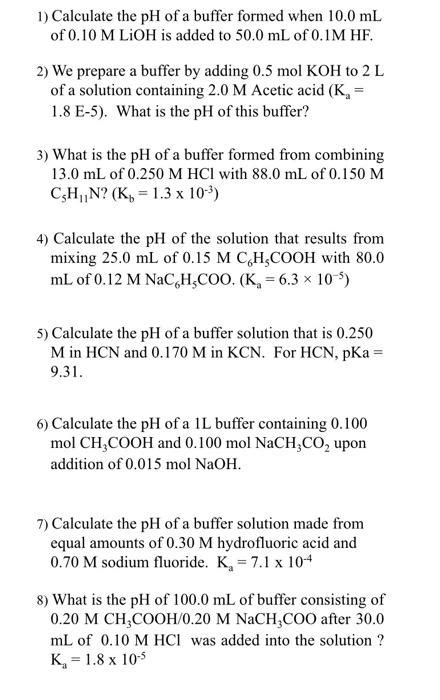 Solved Calculate The PH Of A Buffer Formed When ML Chegg
