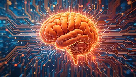Brain And Circuit Board Artificial Intelligence Brain Neural Network Orange Human Brain