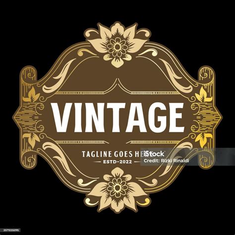 원형 포도 수확 꽃 테두리 프레임 포도 수확 로얄 크라운 배지 상징 우표 상표 디자인 벡터 Thc에 대한 스톡 벡터 아트 및