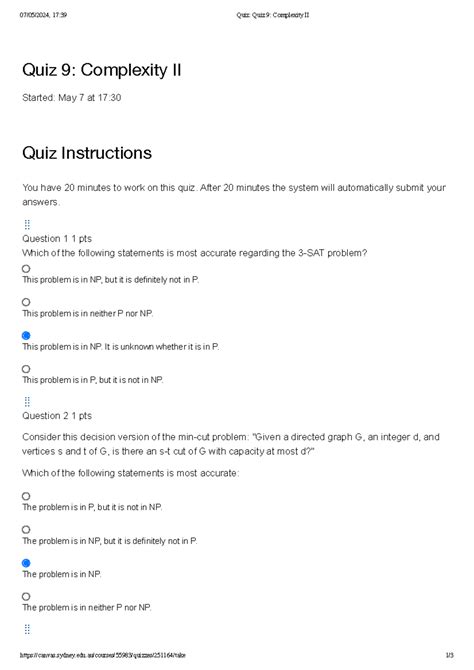 Quiz Quiz 9 Complexity Ii 07052024 1739 Quiz Quiz 9 Complexity