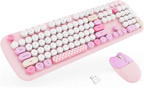 Wireless Keyboard Mouse Combo Coofun Cute Colorful 104 Keys Typewriter Retro Round Keycaps