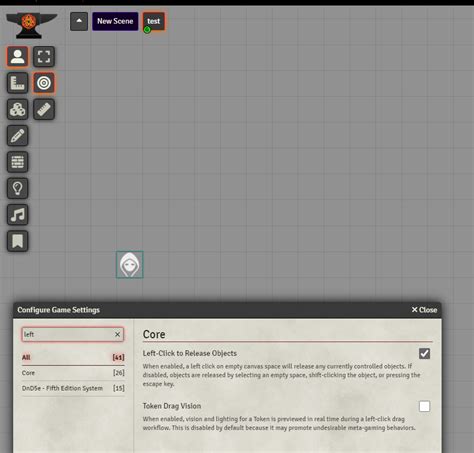 the left click to release objects setting prevents left clicking to