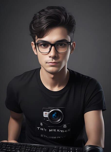 Premium Ai Image A Man Sits At A Desk With A Laptop And Smiles At The Camera