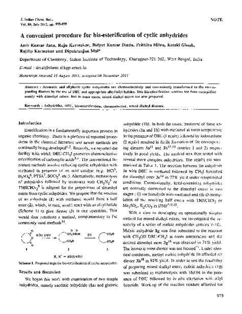 Pdf A Convenient Procedure For His Esterification Of Cyclic Anhydrides